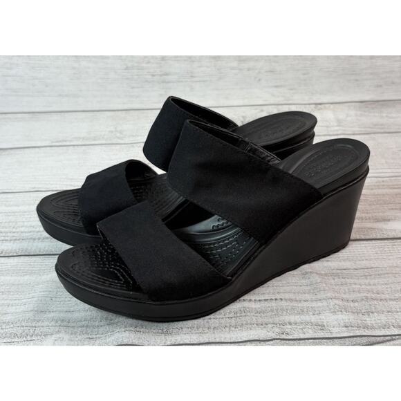 CROCS | Shoes | Crocs Womens Black Strappy Leigh Ii Fabric Wedge ...